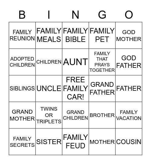 FAMILY BINGO Card