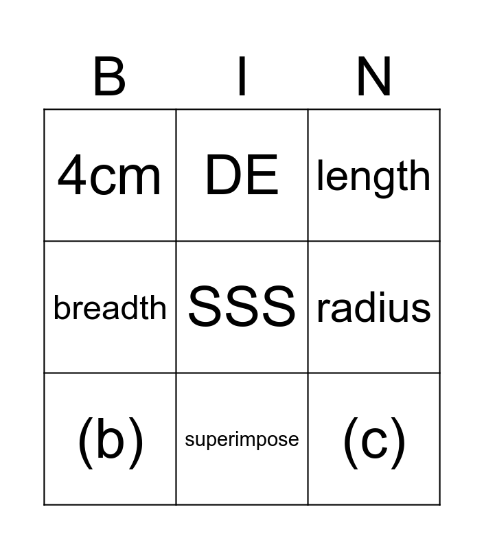 Congruence of triangle Bingo Card