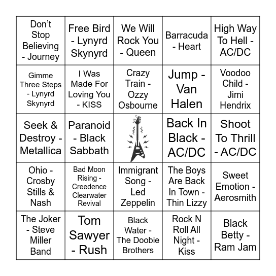 I Wanna Rock! ... (Classic Rock) Bingo Card