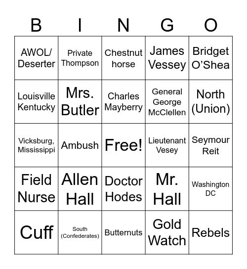 Behind Rebel Lines Bingo Card