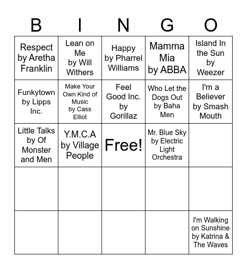 Musical Bingo Card