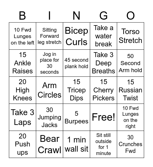 FITNESS BINGO Card