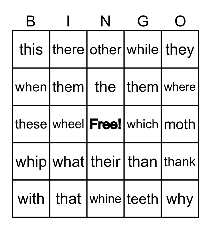 WH TH Bingo Card