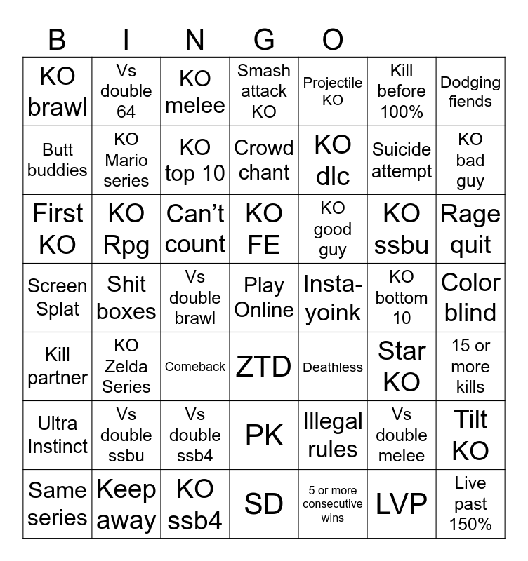 Challenges Bingo Card