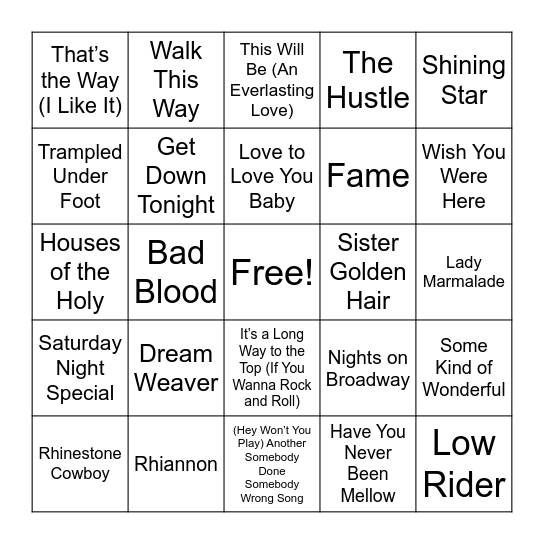 1975 Bingo Card