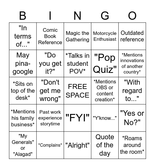 Earl Escareal Bingo Card
