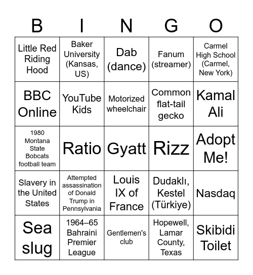 WIKIPEDIA BINGO (start from Tiktok) Bingo Card
