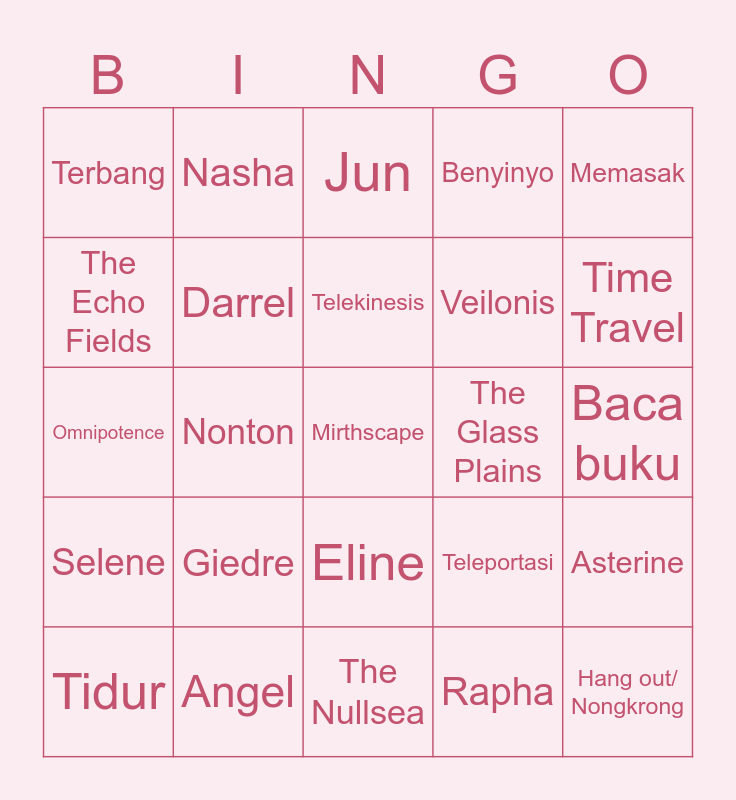 Bingo with Angel Bingo Card