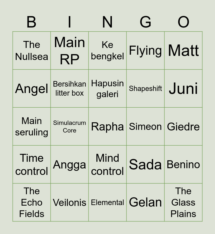 H B I N G O Bingo Card