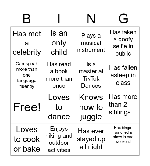 Get to know your peers Bingo Card