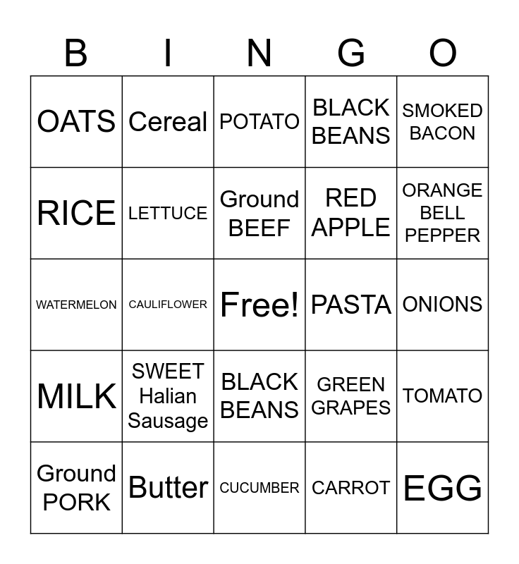Healthy Bingo Card Bingo Card