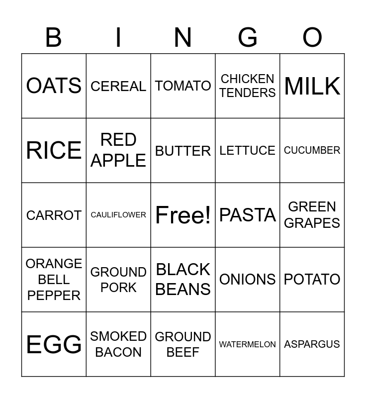 HEALTHY EATING Bingo Card