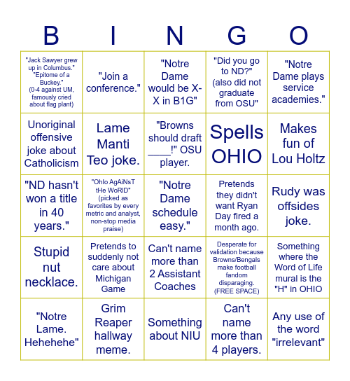 Buckeye Moron Bingo Card