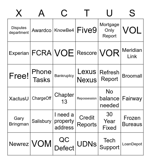Xactus BINGO Card
