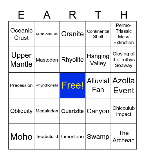 Earth Science Bingo Card
