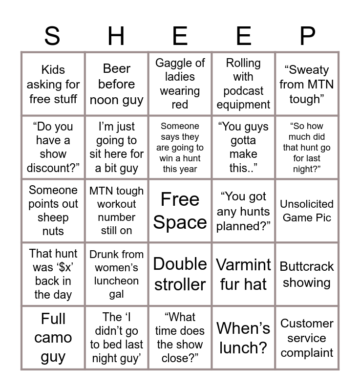 Sheep Bingo Card