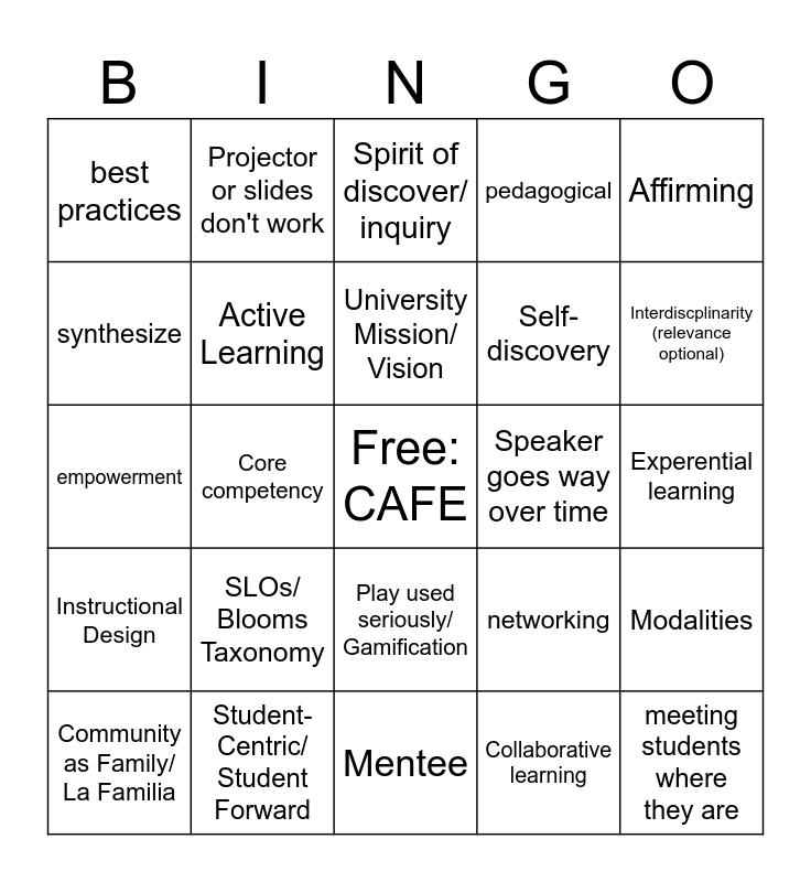 CAFE Bingo Card