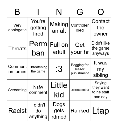 Staff scene bingo Card