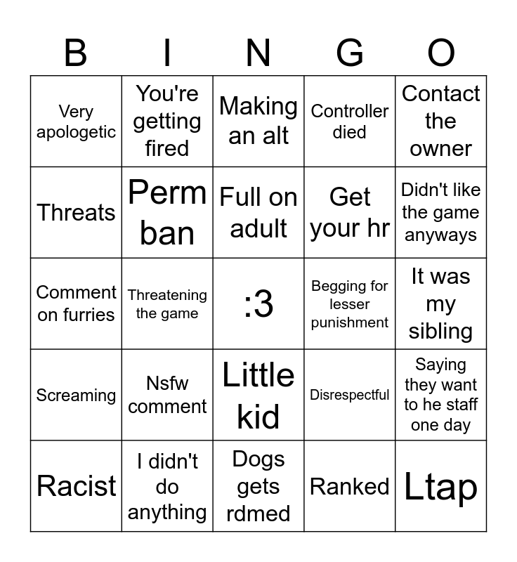 Staff scene bingo Card