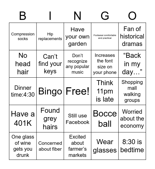 Old Person Bingo Card