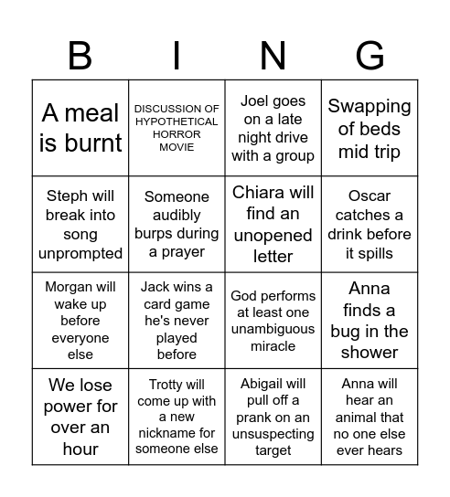 Life Hub Getaway 2025 Bingo Card