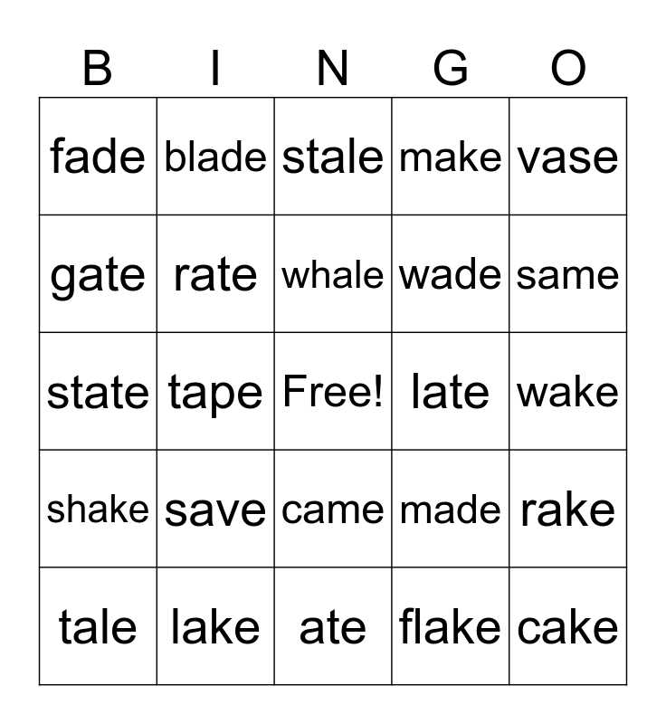 cVce- long a Bingo Card
