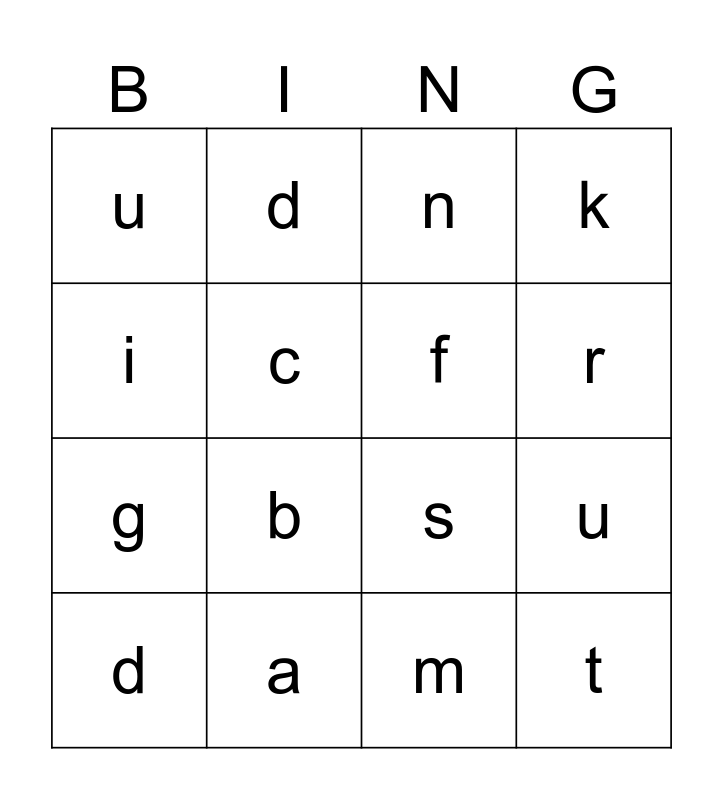 Letter Sound Bingo Card