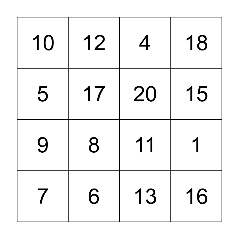 Number Bingo Card