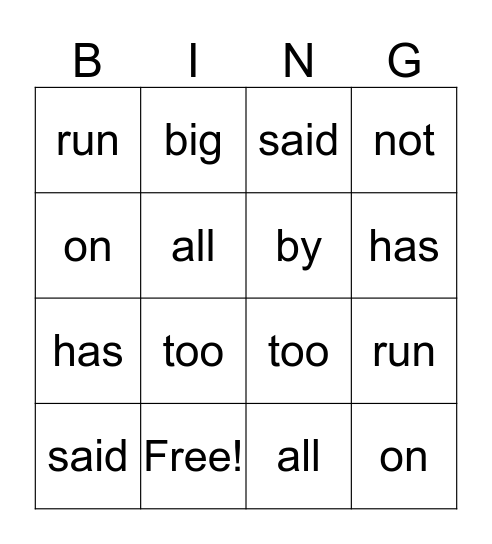 Week 5 Sight Words Bingo Card