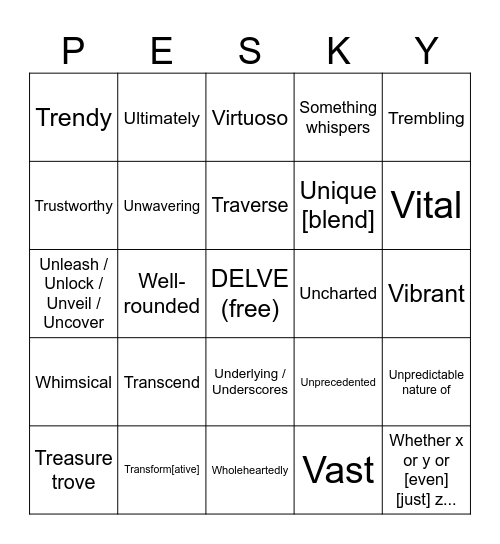 Renowned Author ChatGPT Bingo Card