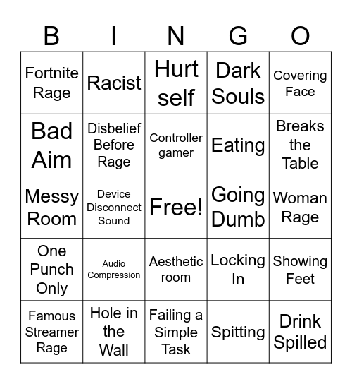 Gamer rage Bingo Card