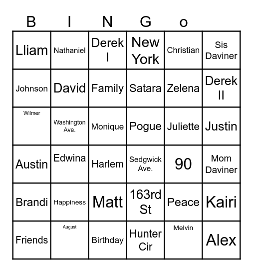 Barbara Family Bingo Card