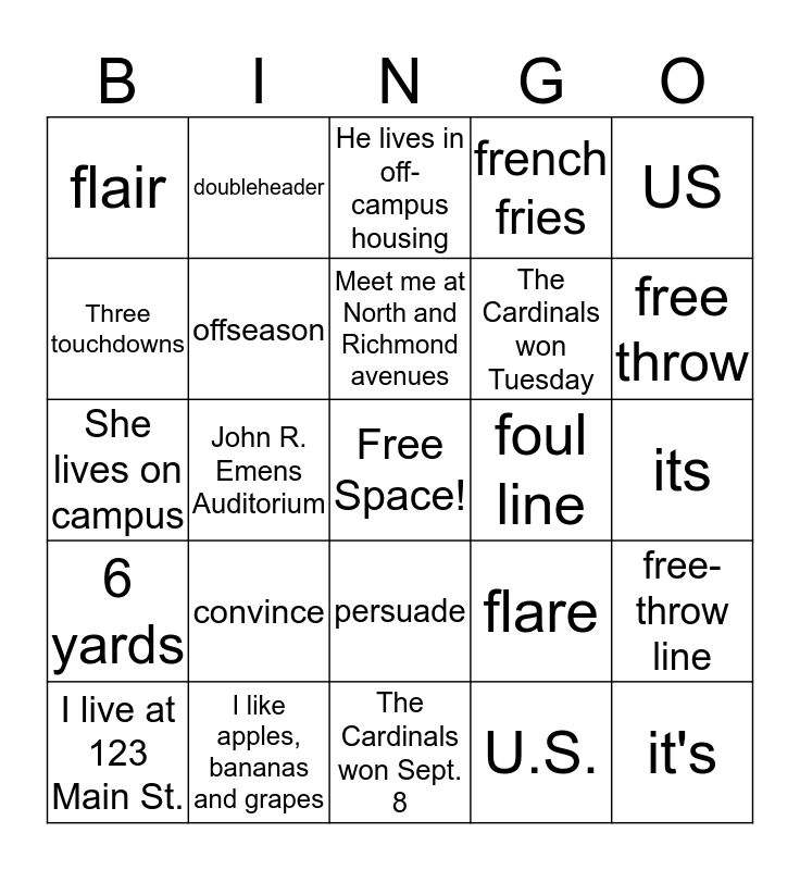AP Style Bingo! Bingo Card