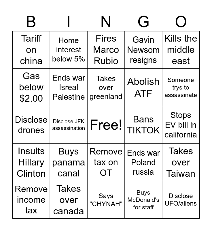 Trump Bingo J Bingo Card