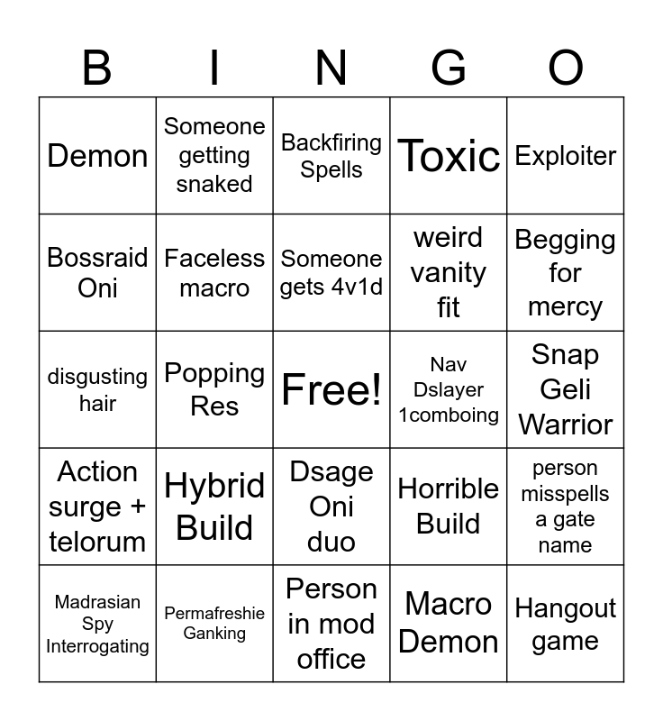 rlt mod bingo Card