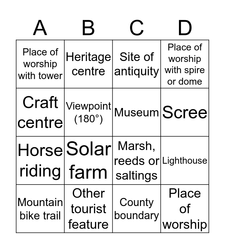 Ordnance Survey Bingo Card