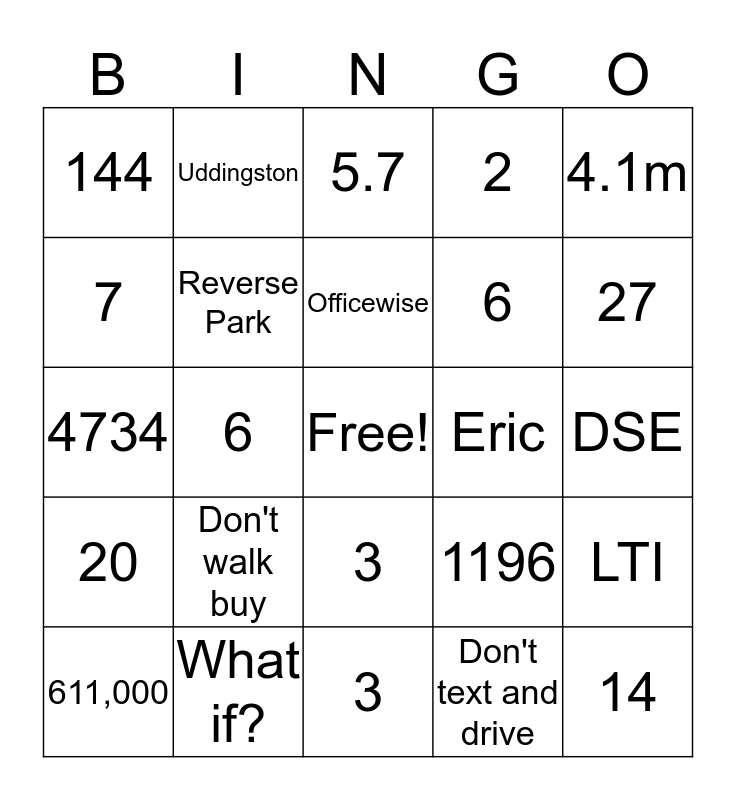Stop for Safety Bingo Card
