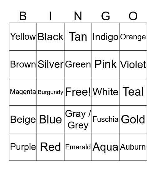 Color Bingo Card