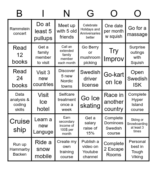 New Year Goals 2025 Bingo Card