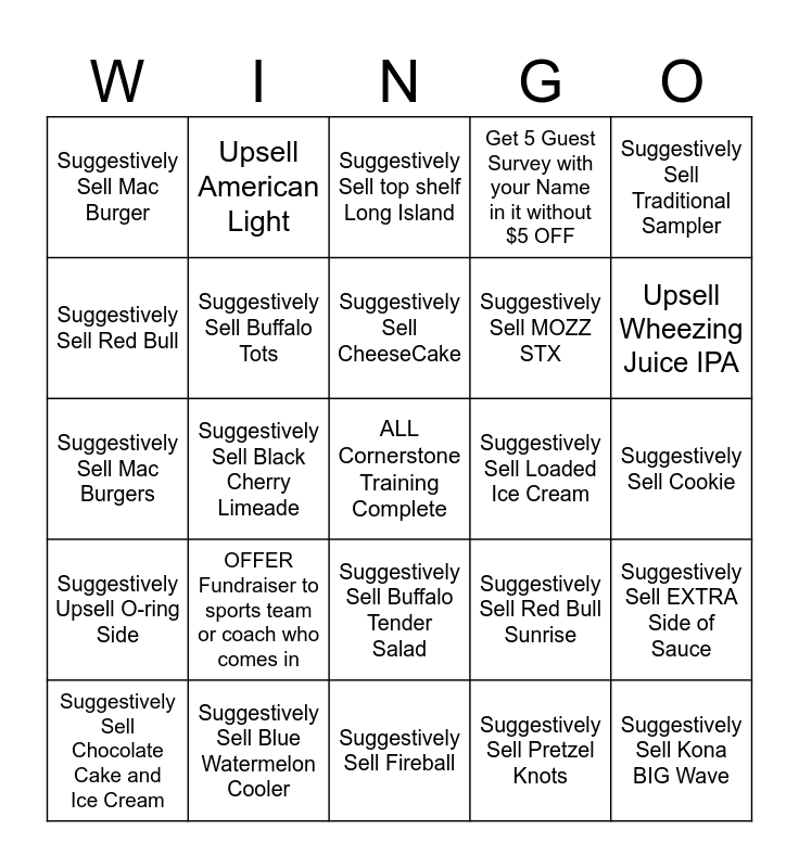 WINGO Bingo Card