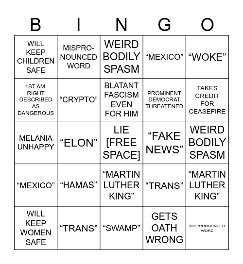 INAUGURATION BINGO Card