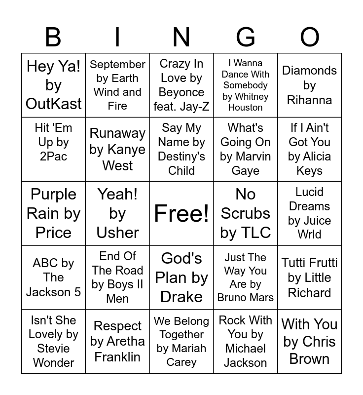 Music by African American Artists Bingo Card