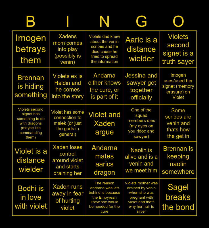 Onyx Storm Bingo Card