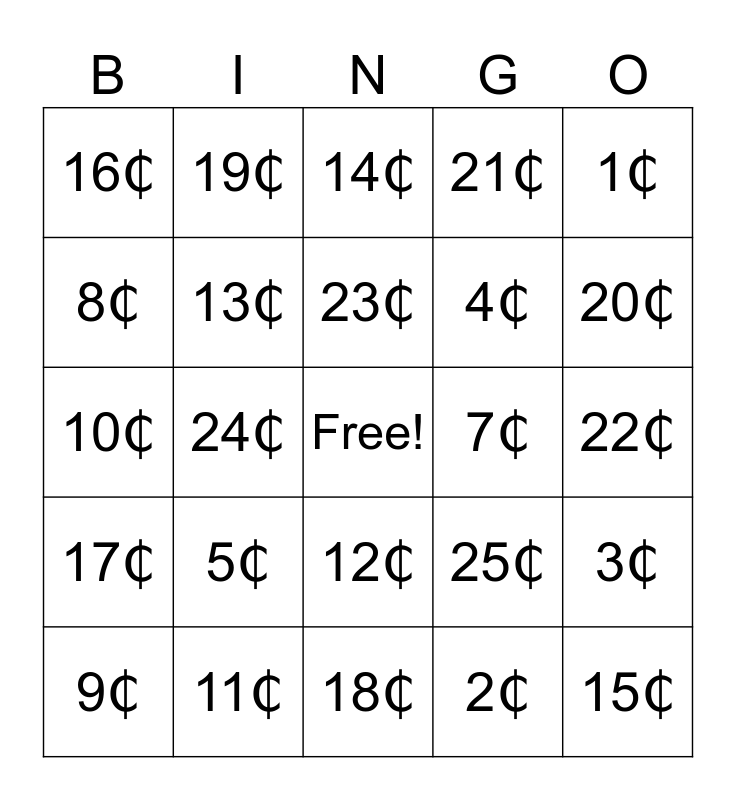 It Makes Cents! Bingo Card