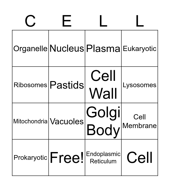 CELL Organelles Bingo Card