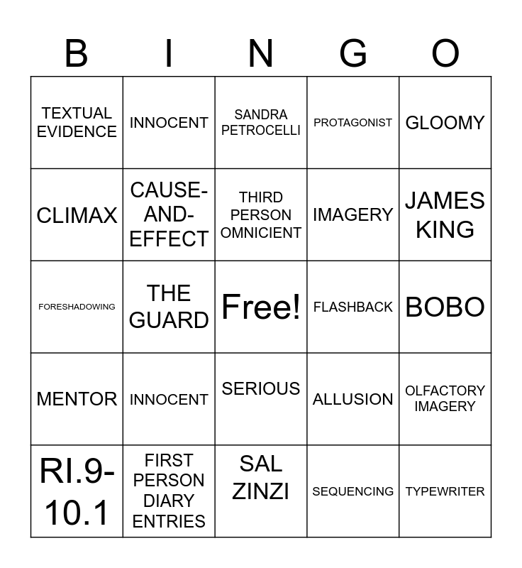 MONSTER NOVEL STUDY Bingo Card