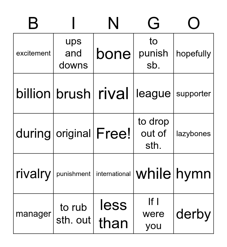 Manchester and Football Bingo Card