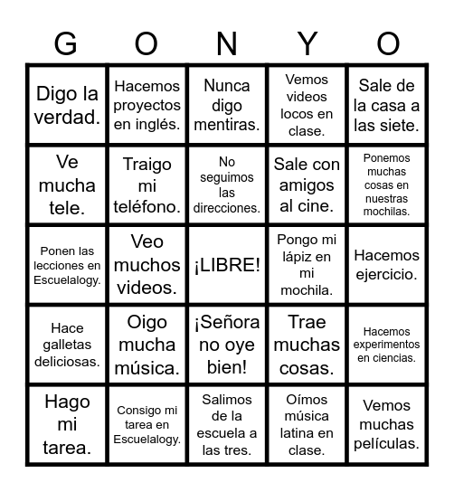 ¡GO EN YO! Bingo Card