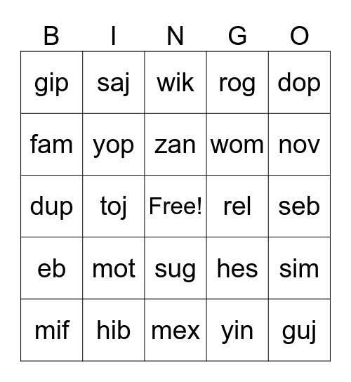 CVC Bingo Card