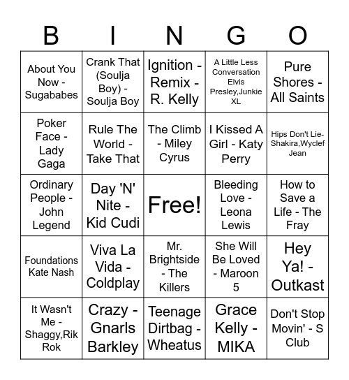 00's Round 4 Bingo Card